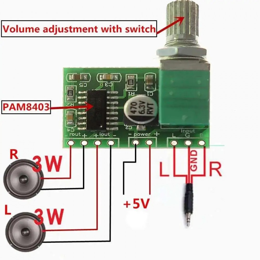 PAM8403 Audio Amplifier With Volume Control